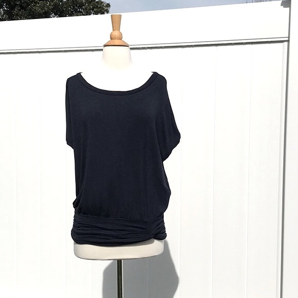 Max Studio | Tops | Max Studio Navy Blue Bat Wing Top With Knotted Hip ...